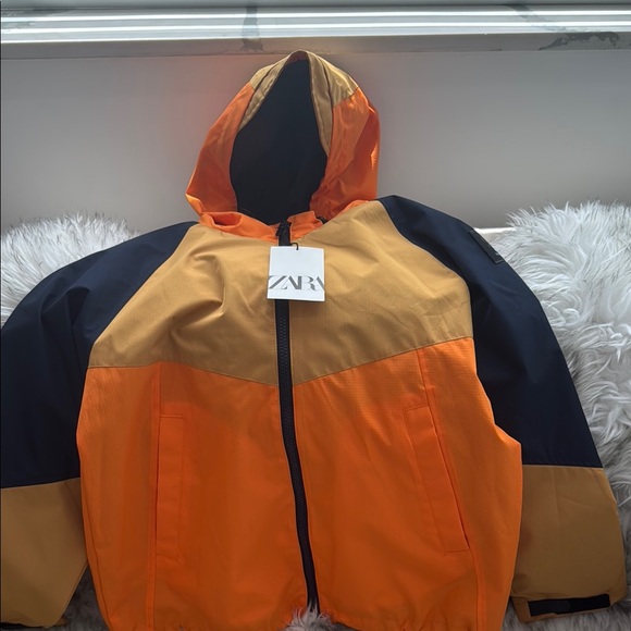 Zara | Jackets & Coats | Zara Kids Orange And Black Colorblock Jacket ...